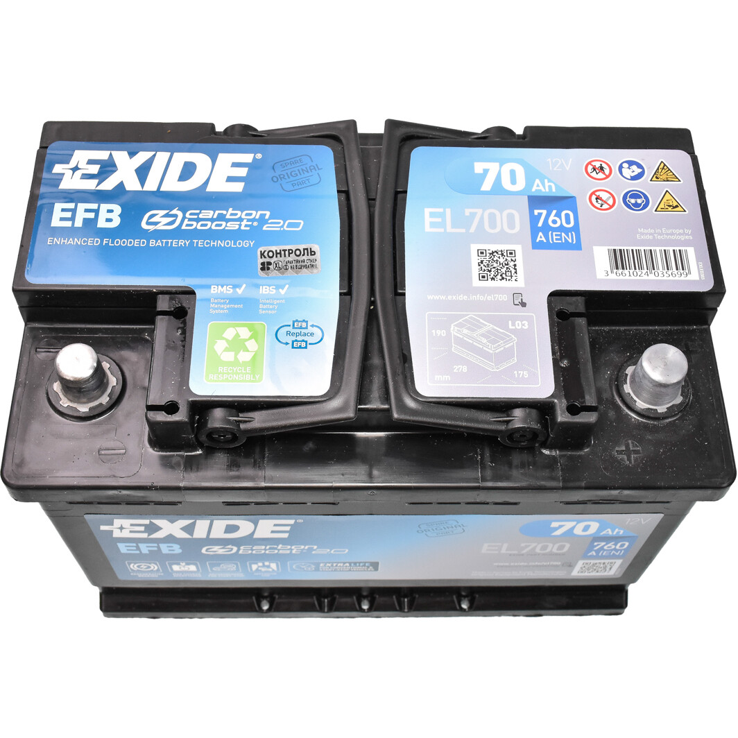 Акумулятор Exide 6 CT-70-R Start-Stop EFB EL700: купити автоакумулятори ...
