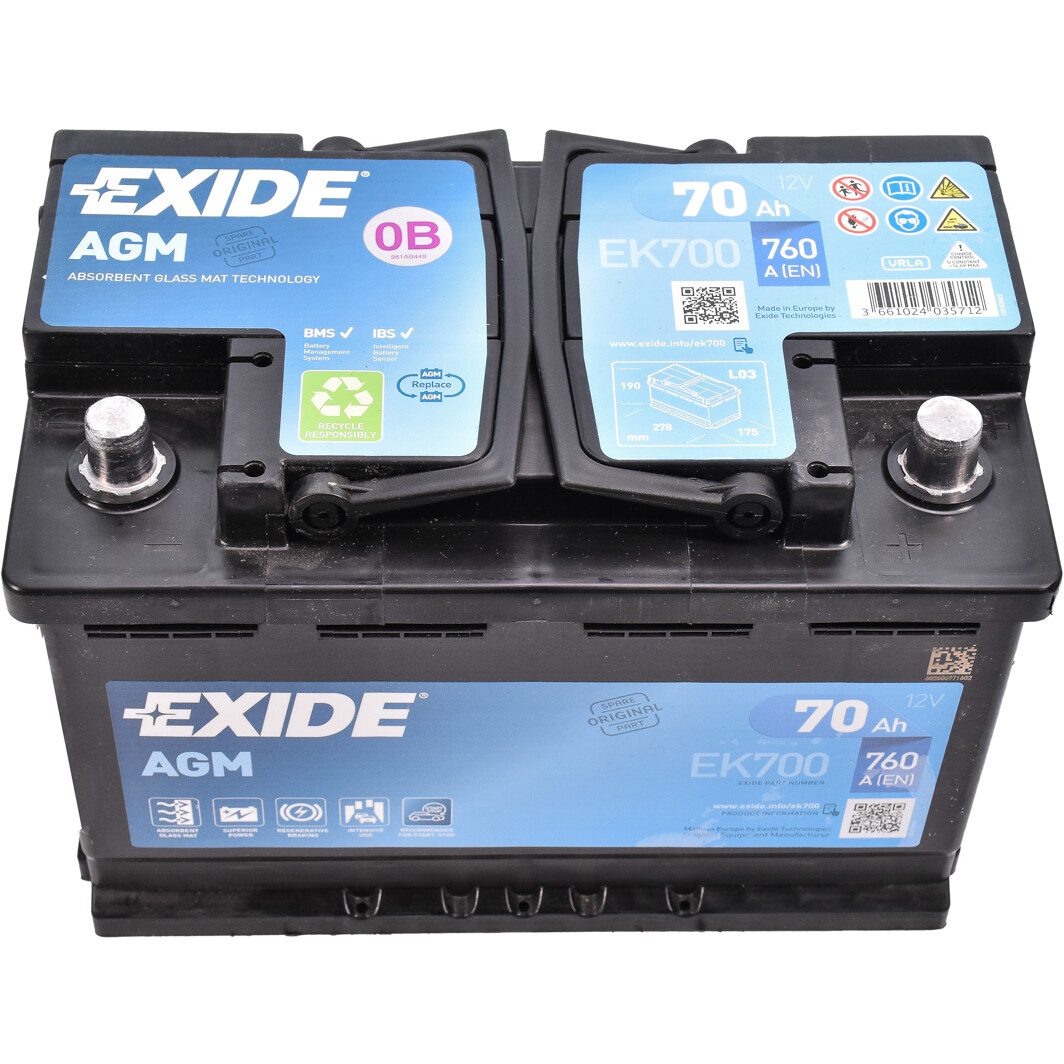 Акумулятор Exide 6 CT-70-R Start-Stop AGM EK700: купити автоакумулятори ...
